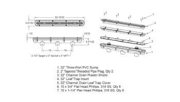 Aquastar 32 Channel Drain Debris Catcher Suction Outlet with PVC 3 Port ...