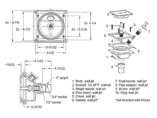 AquaStar Wall/Deck Spouts | Tan | WJ108 | Pool Supply Unlimited