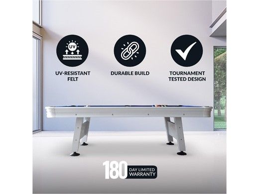 Hathaway Alpine 8-Ft. Outdoor Pool Table | White with Blue Felt ...
