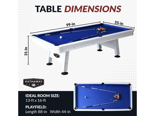 Hathaway Alpine 8-Ft. Outdoor Pool Table | White with Blue Felt ...