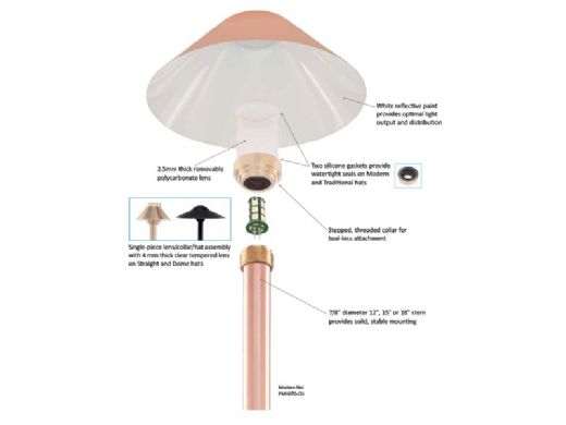 Sollos Modern Hat 5" LED Path Light | 12" Stem | Antique Brass | PMH050 ...