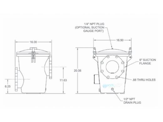 Waterco Cast Iron Hair and Lint Strainer 6" x 6" for all Hydro5000 Cast ...