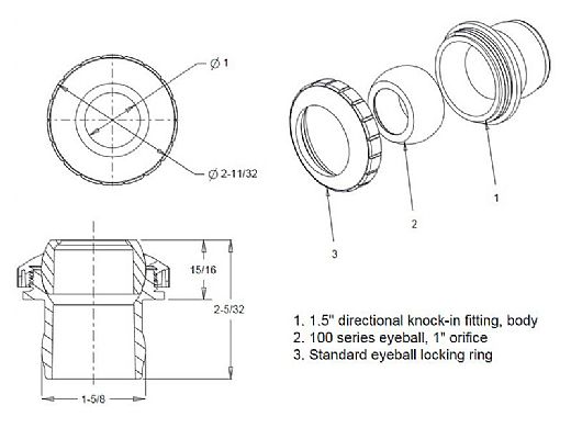 AquaStar Three-Piece Directional Eyeball Fittings | 1-1/2" Knock-In ...