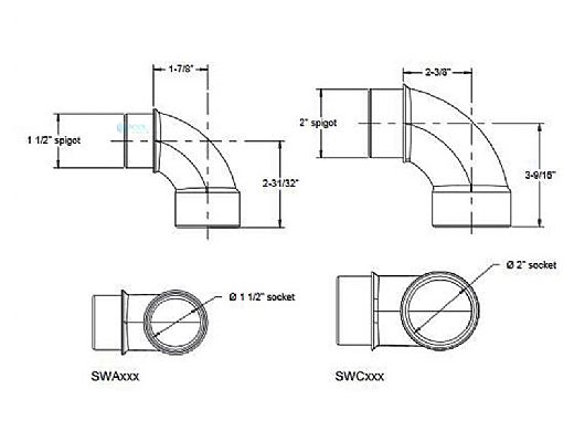 AquaStar 90 Degree Sweep Ells 1-1/2" Socket x 1-1/2" Spigot | White ...