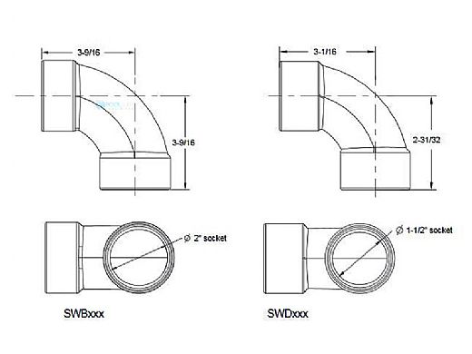 AquaStar 90 Degree Sweep Ells 1-1/2" Socket x 1-1/2" Socket | White ...